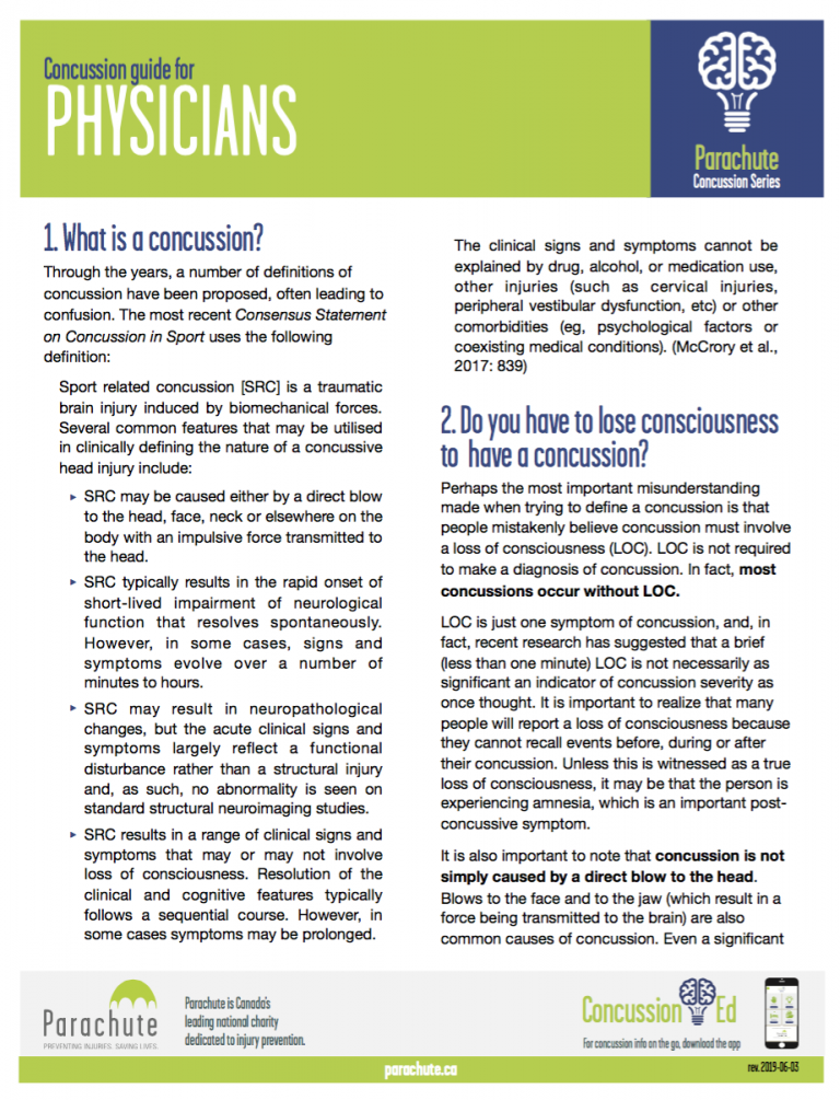 Concussion resources for health professionals – Parachute